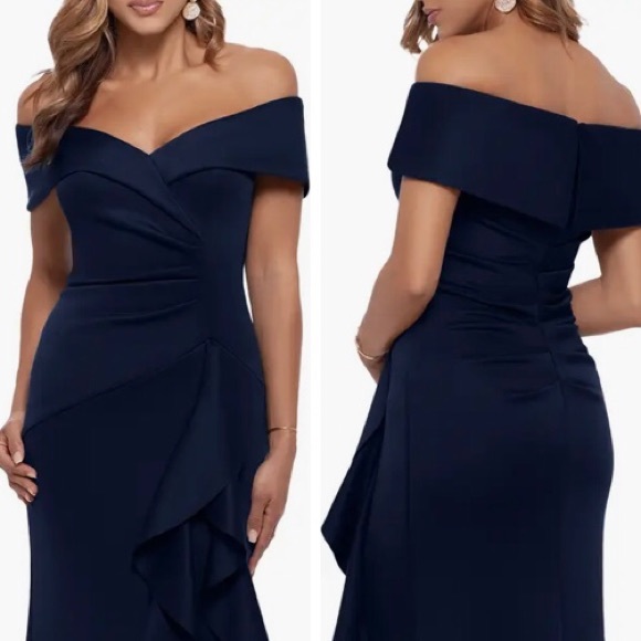 Xscape | Dresses | Nwt Xscape Ava Off The Shoulder Side Ruffle Evening ...
